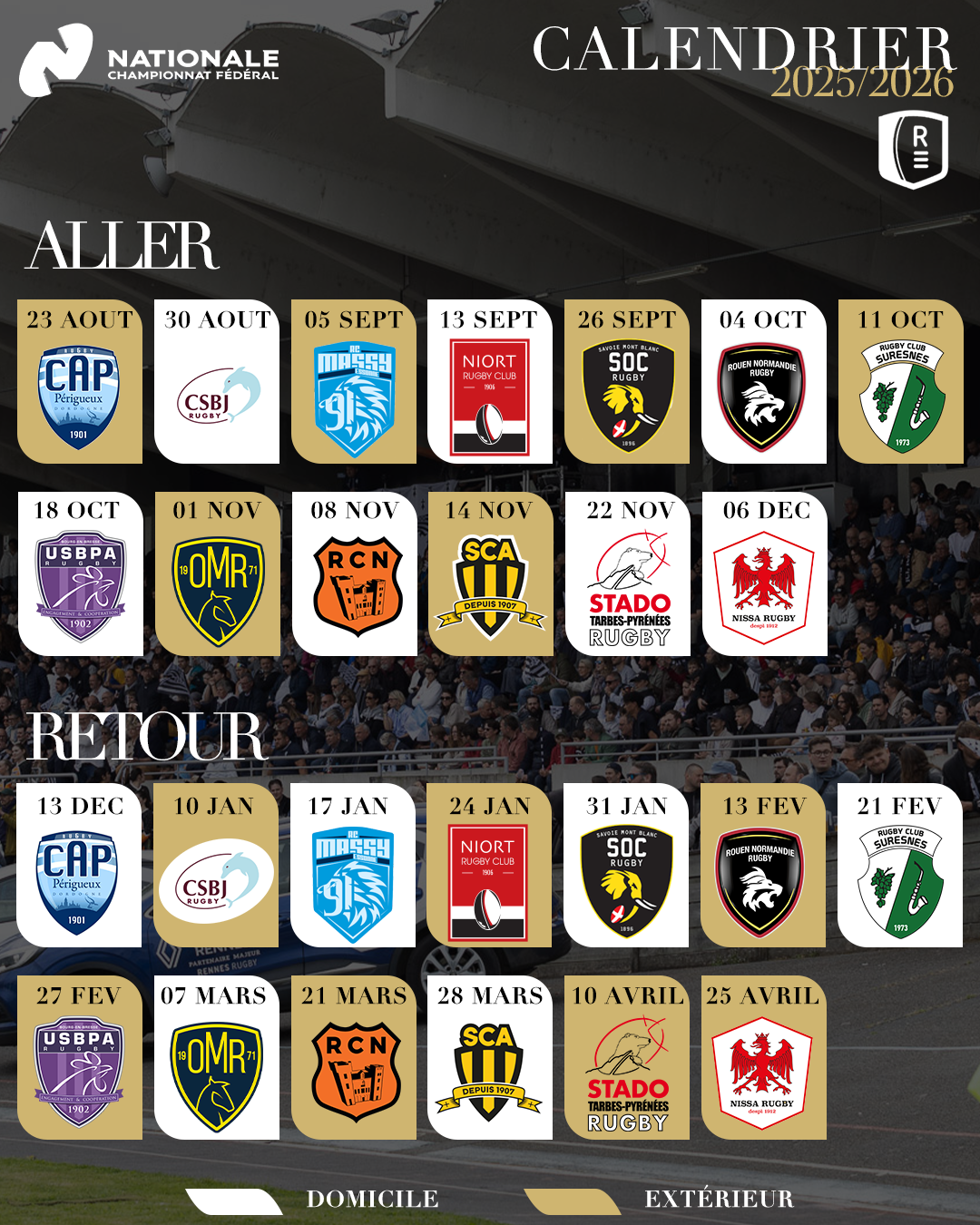 Rennes Rugby - Calendrier 2025-2026